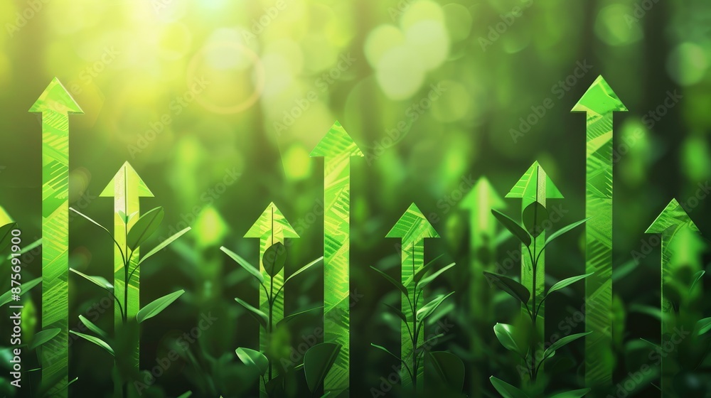 Conceptual image of green arrows depicting sustainable and ecological ...
