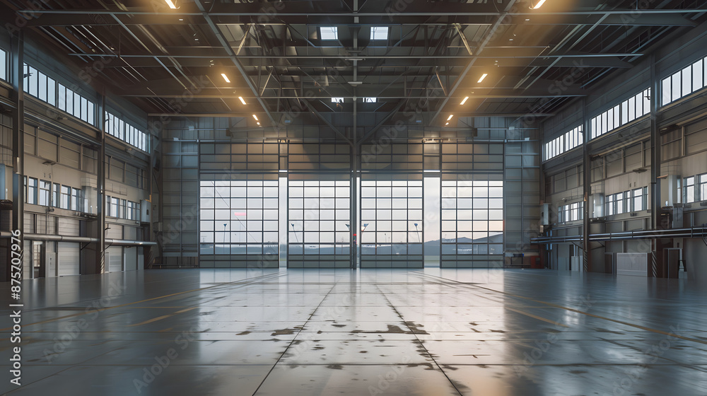 empty factory or industrial warehouse facility interior hanger or ...