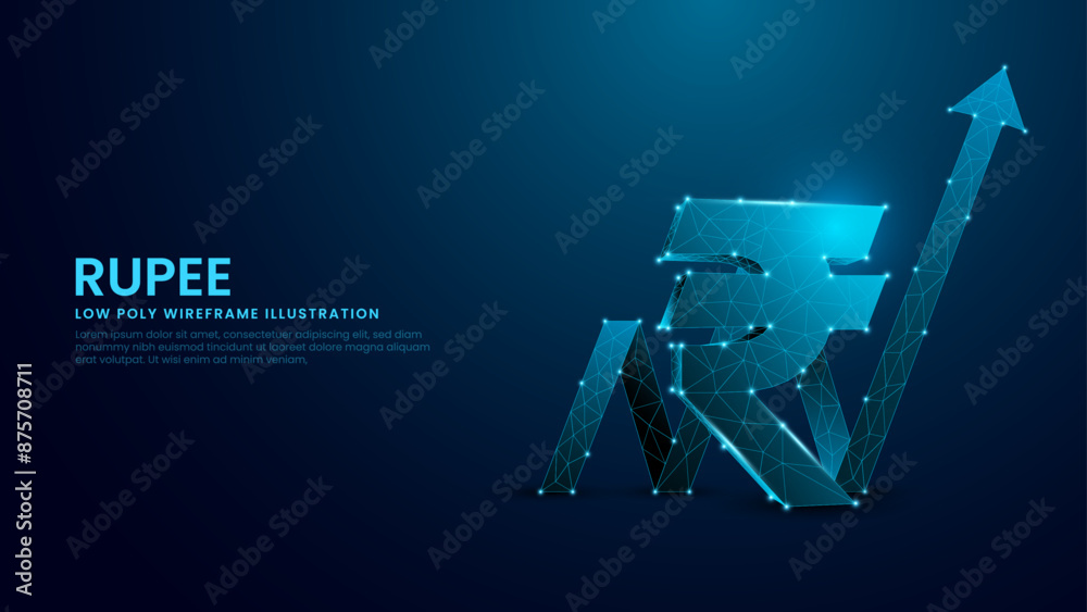 Rupee Growth and Rising Low Poly Wireframe in Blue Technological ...