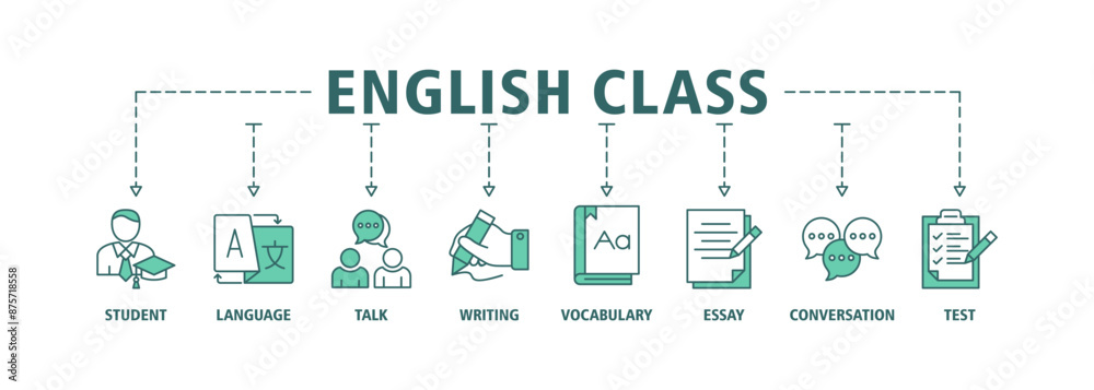 English class banner web icon set vector illustration symbol concept ...