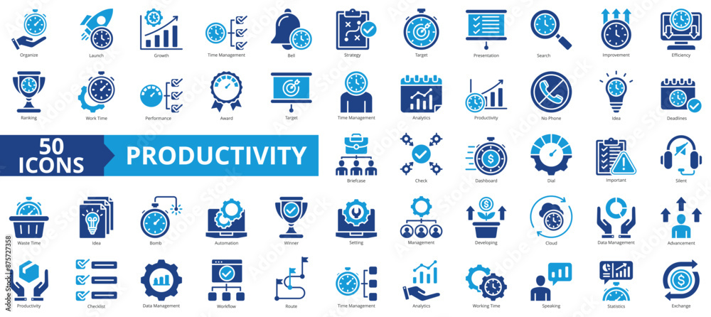 Productivity icon collection set. Containing organize, launch, growth ...