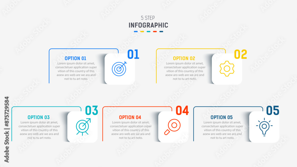 Five Step Infographic design element template for presentation. info ...