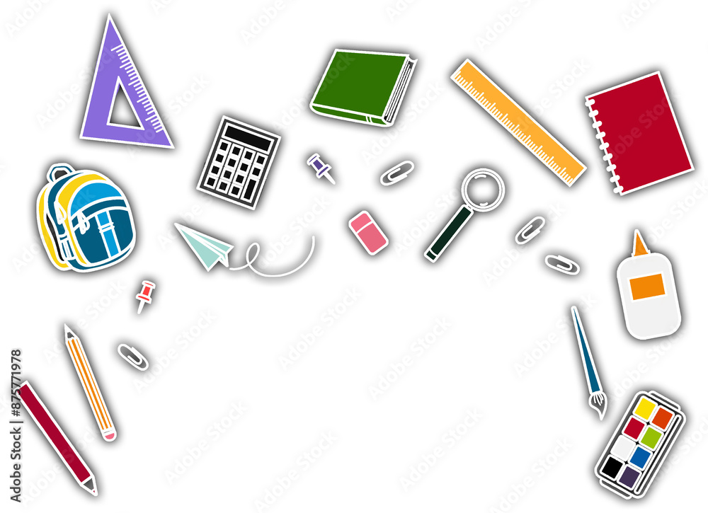 Colorful School Supply, Office Tools, Educational Illustration ...
