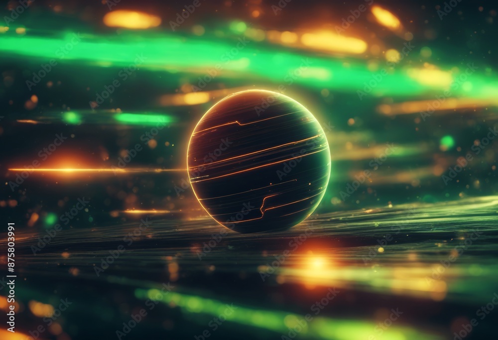glitch technology rays flickering green stars effect saturn wave orange ...