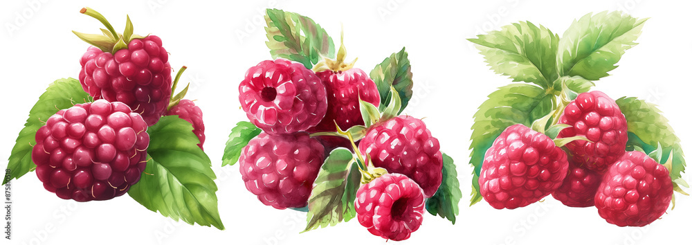 Ilustración de Stock Set of Raspberry Watercolor Clipart Isolated ...