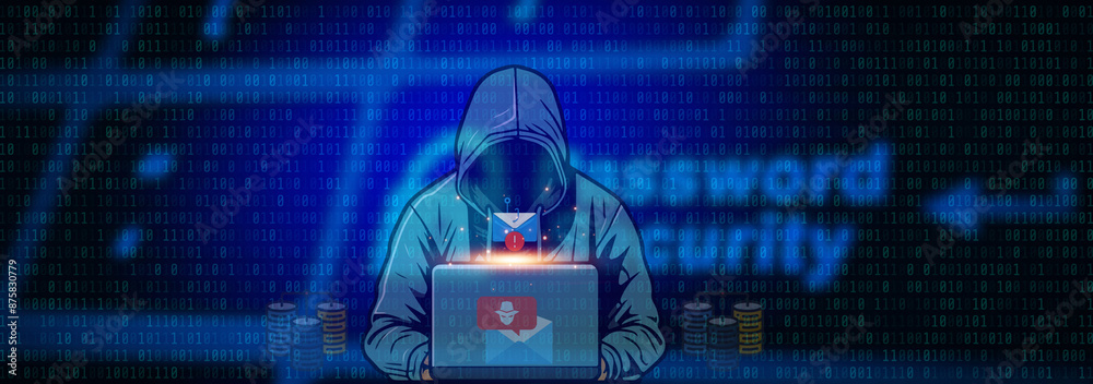 Illustration of a Hacker in Action: Navigating Network Connections and ...