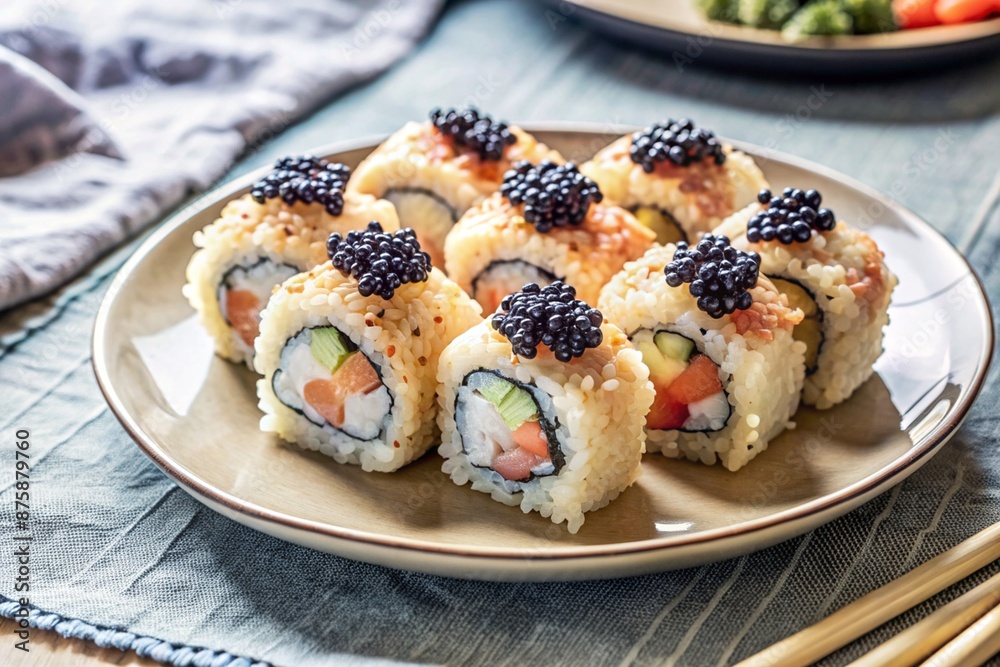 Japanese food. Sushi rolls California, Philadelphia with eel, red ...