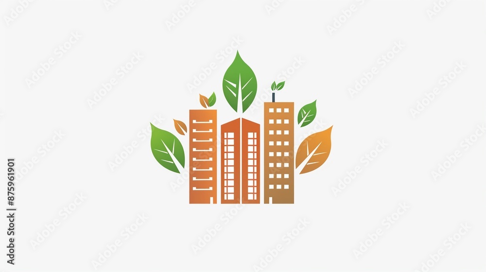 Eco business logo clipart, leaf and building, flat art, simple cartoon ...
