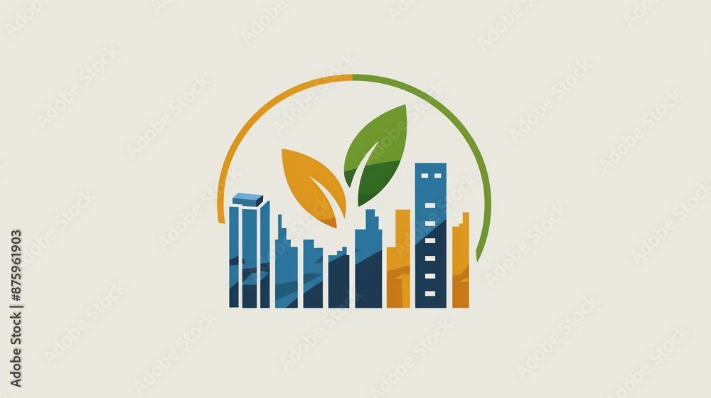 Eco business logo clipart, leaf and building, flat art, simple cartoon ...