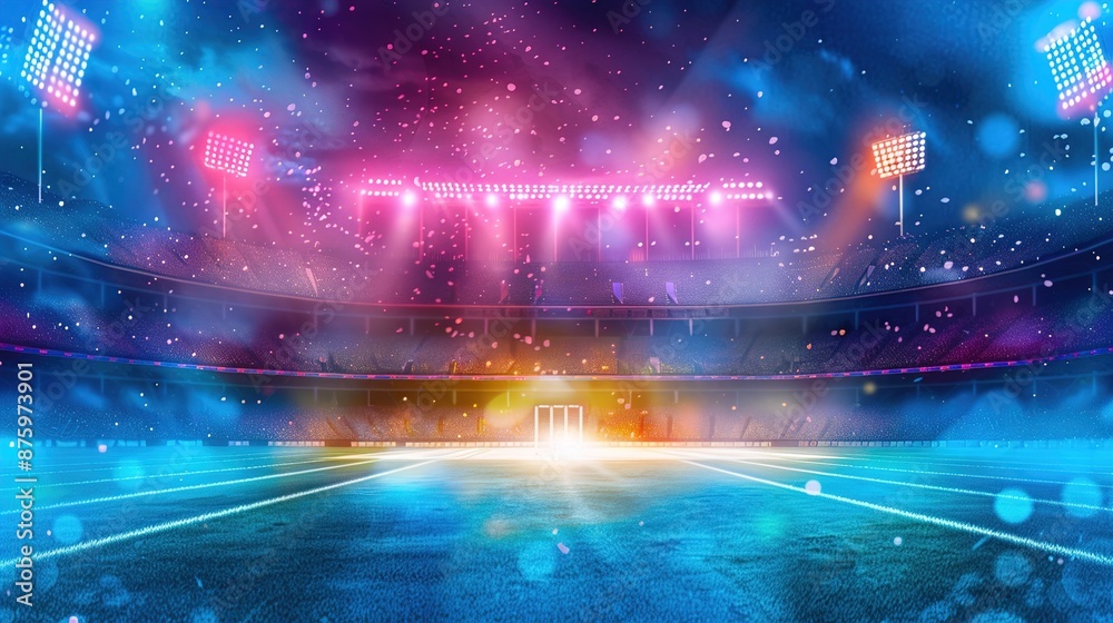 ICC world cup - Cricket stadium background with flag and trophy. Vector ...