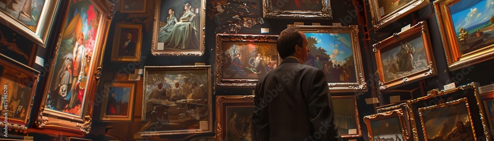 Vintage art pieces at a classic auction, hyper realistic, retro auction ...