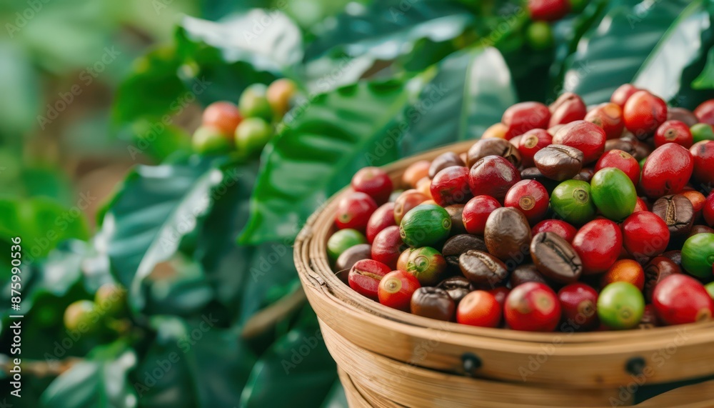 Fresh Arabica Coffee Beans in a Rustic Basket, Ready for Roasting, A ...