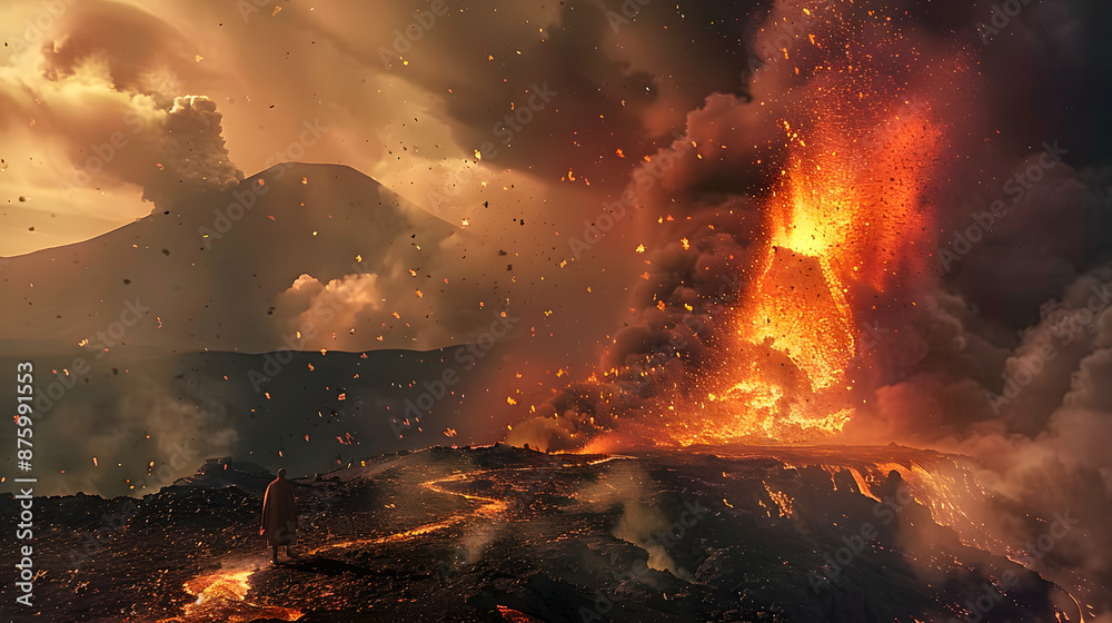 Mount Vesuvius eruption in ancient Italy person fleeing ash smoke and ...