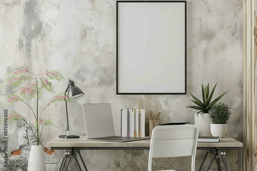 study room with mock up poster frame with interior background Stock ...