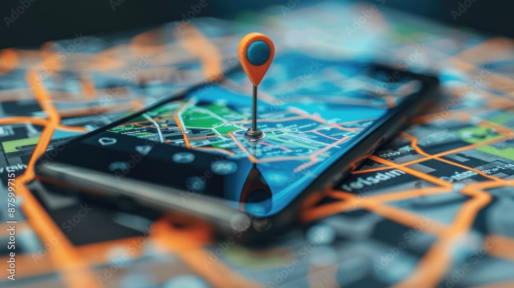 Ilustración de Stock Geofencing in action: Digital map with defined ...