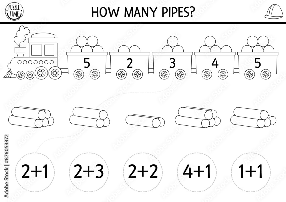 How many pipes black and white game with cute freight train ...