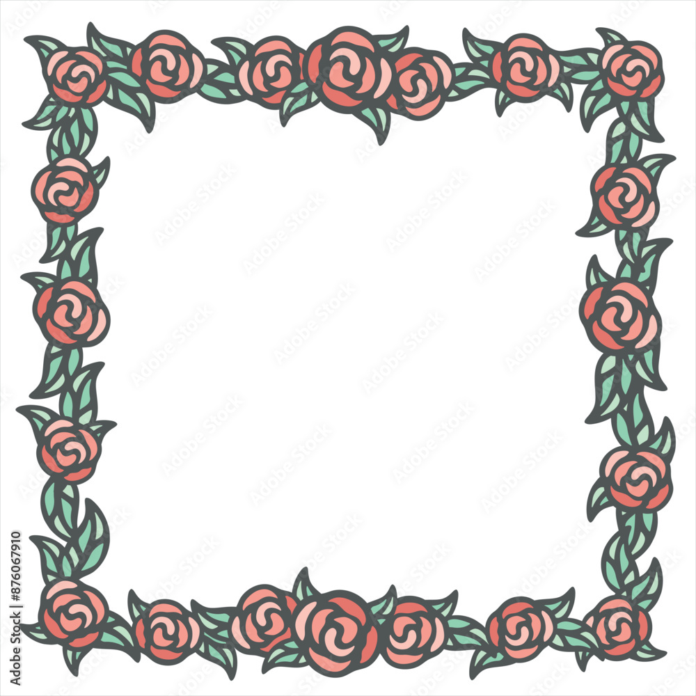 Beautiful roses frame border in bold outline hand drawing illustration ...