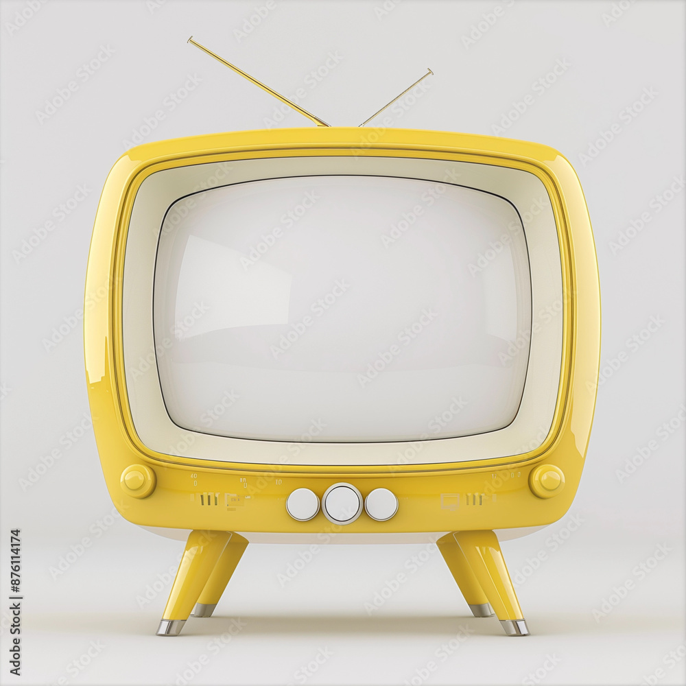 Bold yellow television mockup blank empty screen midcentury modern tube ...