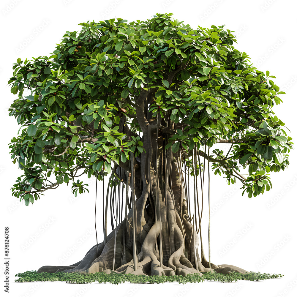 Banyan tree PNG transparent background, green lush with aerial roots, Generative Ai Stock Photo ...