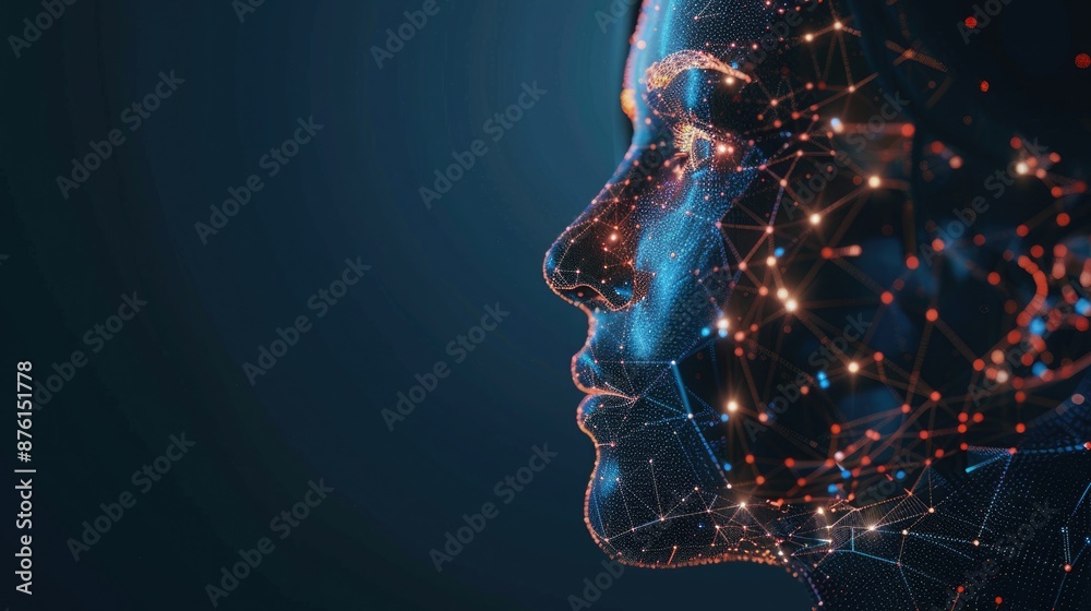 High-tech profile of an AI-generated human face, featuring overlaying ...