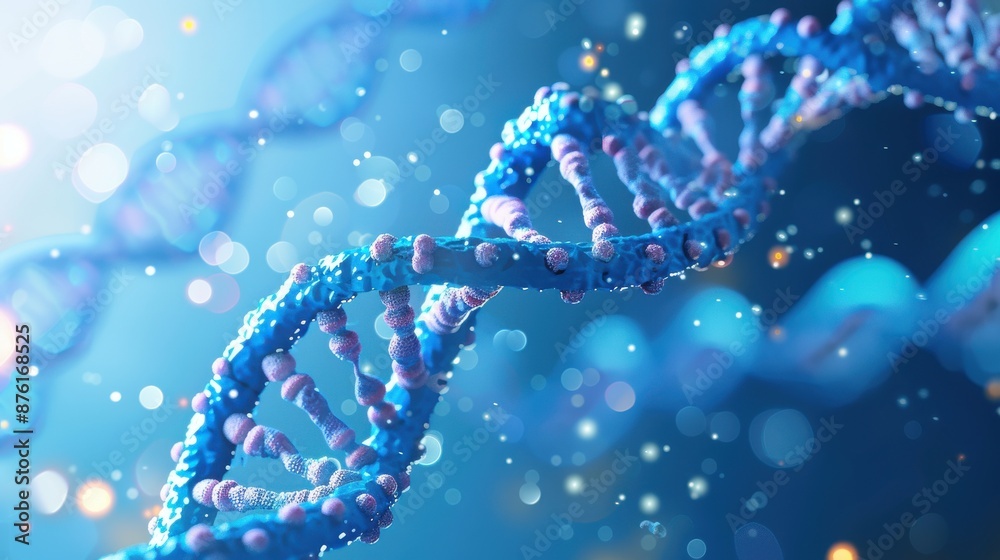 Illustrate the detailed structure of DNA strands, capturing the double ...