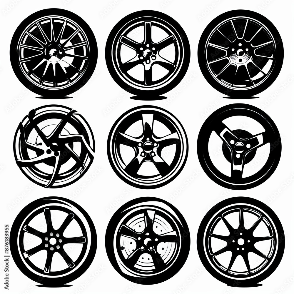 Car wheels icon, tire silhouettes, graffiti spray rim symbol, auto ...