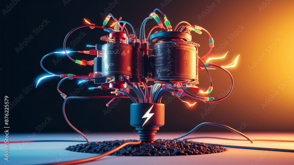 An electrical circuit connected to a grounding rod, with a lightning ...