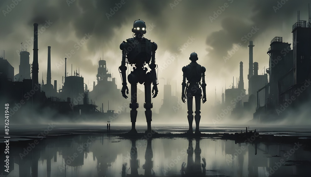3d Rendering of Post-Apocalyptic Industrial Landscape with AI AGI ASI Robot - Dystopian Tech ...