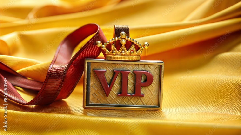 VIP Golden Badge with Crown on Luxurious Silk Background for Exclusive ...