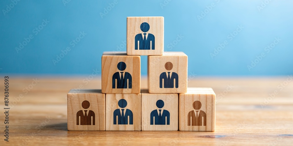 Pyramid of People on Wooden Blocks, Diversity in Leadership, Business ...
