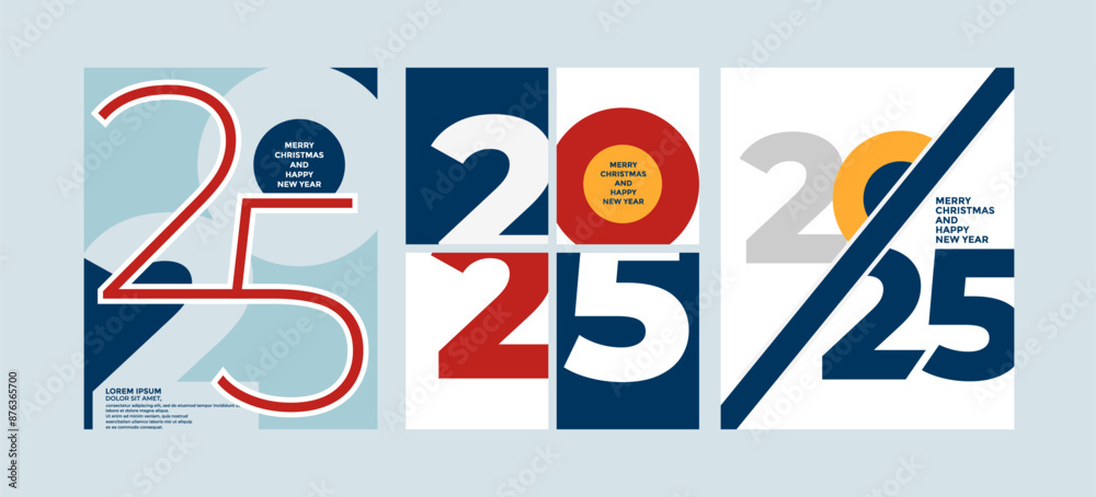 2025 Colorful set of Happy New Year posters. Abstract design with ...