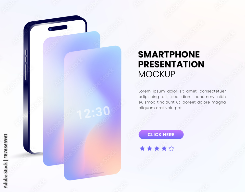 Realistic front view smartphone mockup. 3D Mobile phone mockup for ui ...