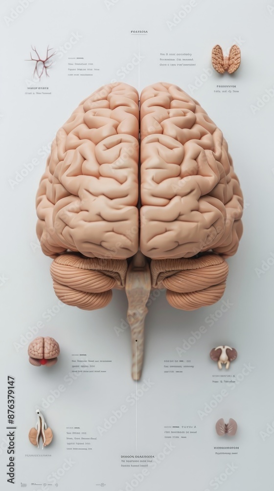 Brain function and nerve pathways diagram, realistic, high detail ...