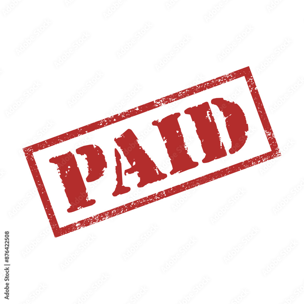 Paid red rubber stamp isolated on white background. Ink sign in ...