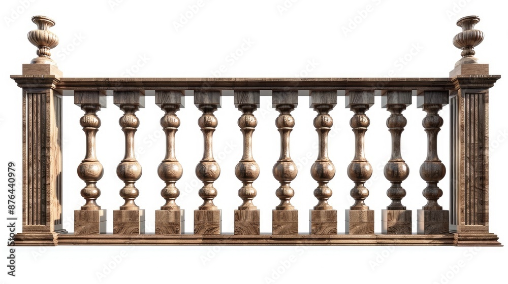 Isolated white background wooden balcony railing with columns Stock ...