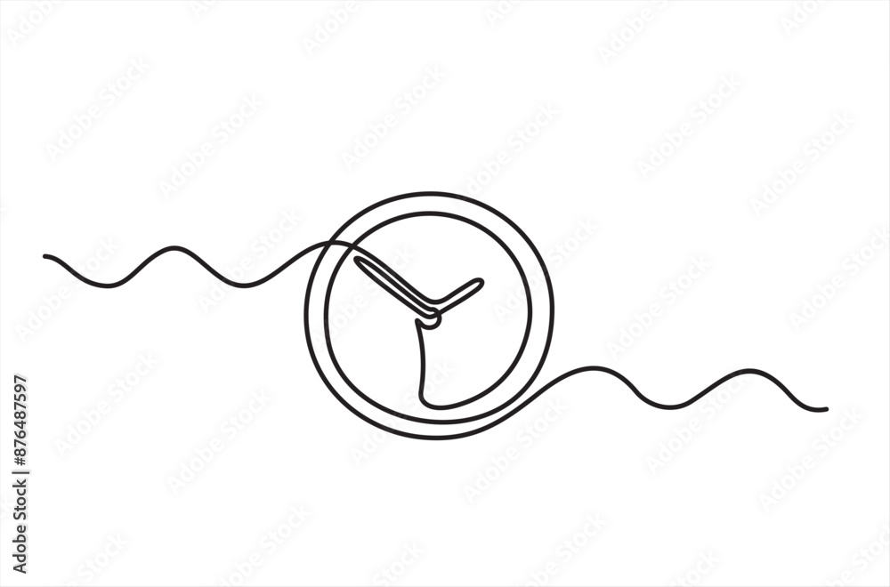 Continuous one line drawing clock icon with doodle hand drawn style ...