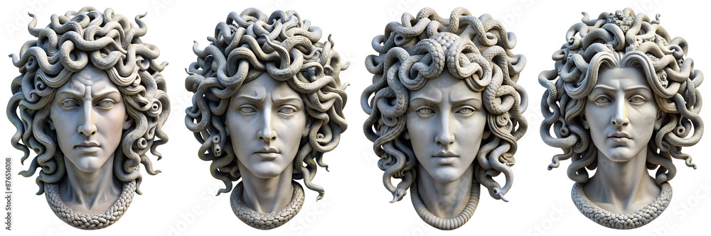 Plaster gray head medusa gorgo snake of hair on transparent background ...