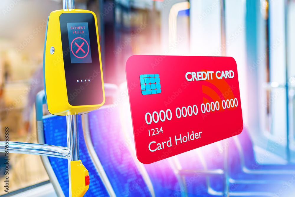 Payment failed on bus. Credit card for NFC pay. Payment terminal in ...