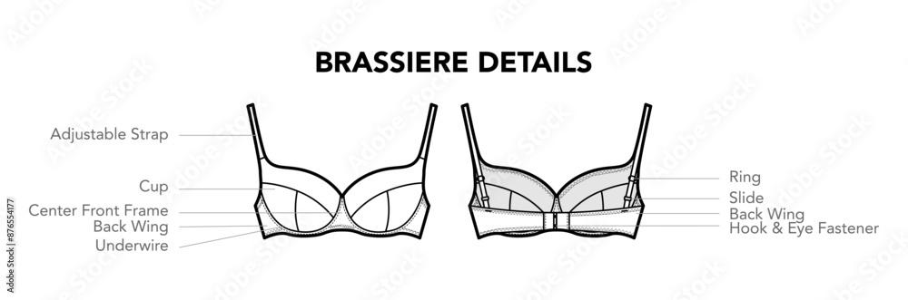 Set of Brassiere details diagram with names styles top underwear ...