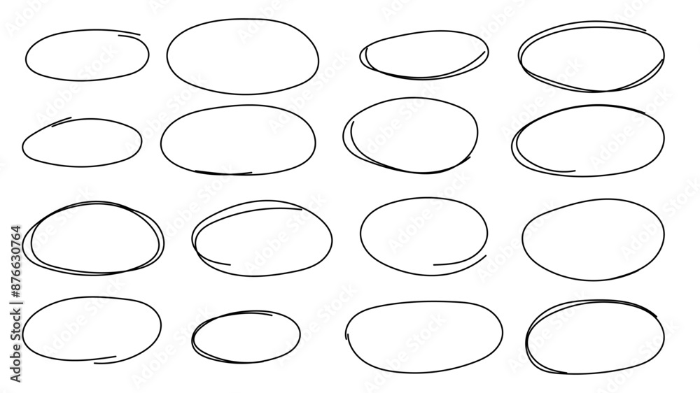 Hand drawn ellipse frames set. Collection of oval borders in doodle ...