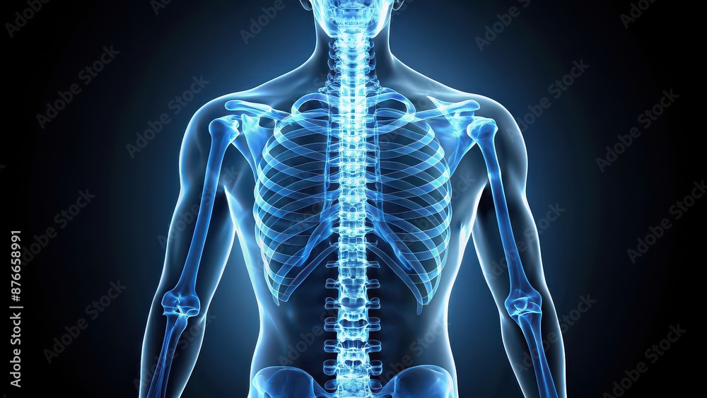 X-ray image of human backbone, spinal column, vertebrae, medical imaging, skeletal structure ...