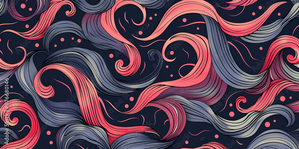 Waves and curls seamless pattern swatches included for illustrator user ...
