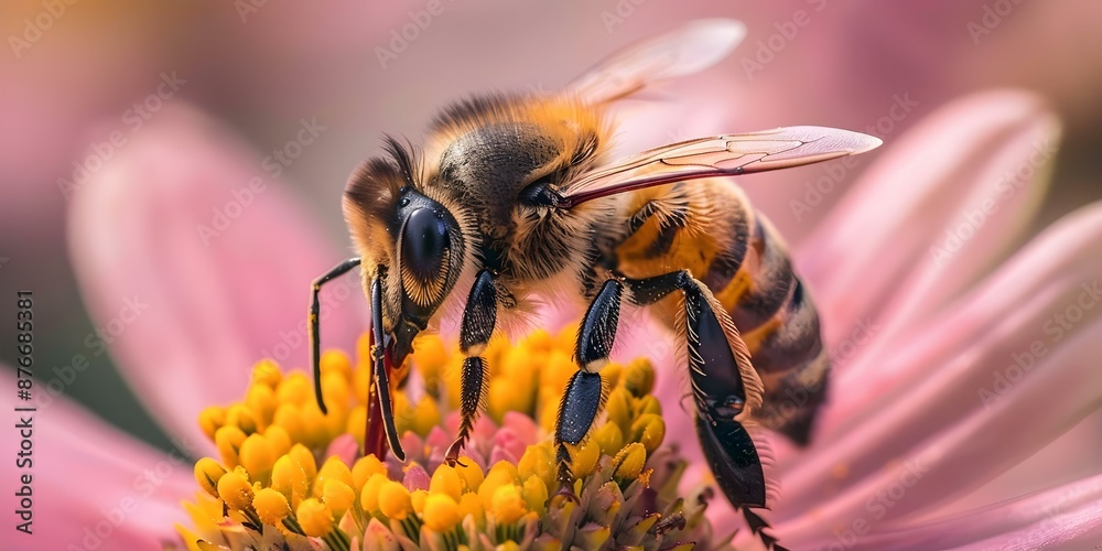 Closeup photo of bee pollinating flower showcasing pollinators vital ...
