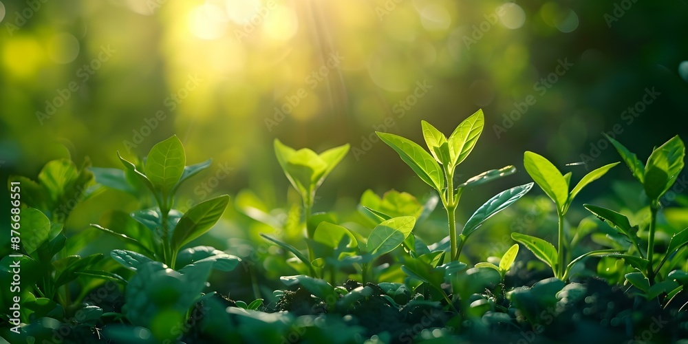 Young plants grow naturally in sunlight benefiting from photosynthesis ...