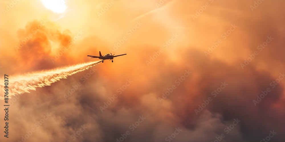 Aerial firefighting plane drops water to extinguish flames in a field ...