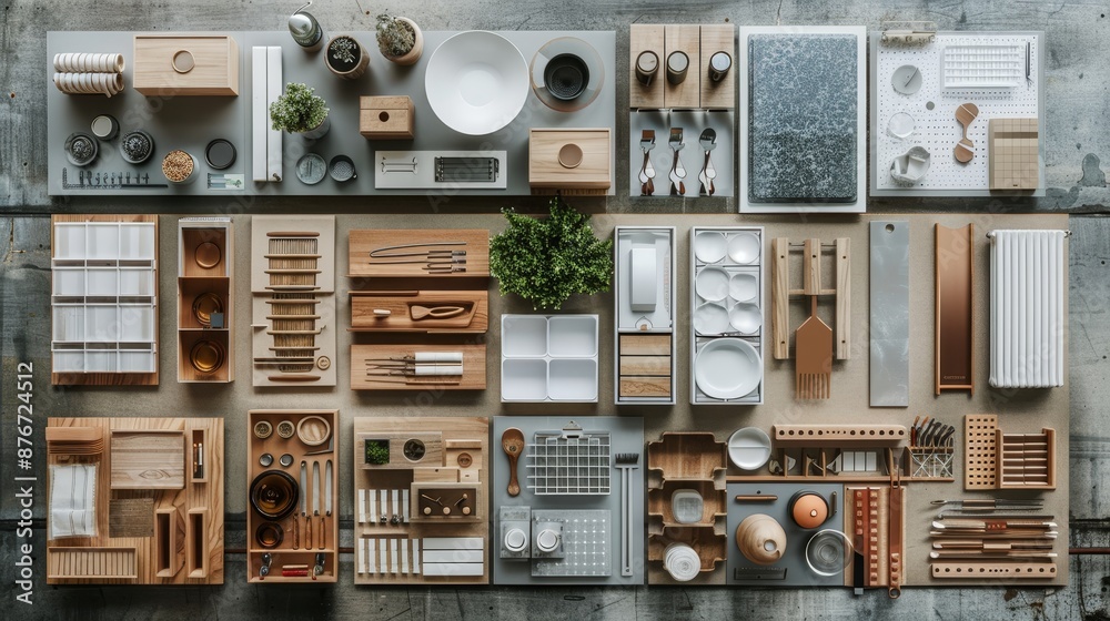 Modular units and pieces of a DIY project, laid out systematically ...