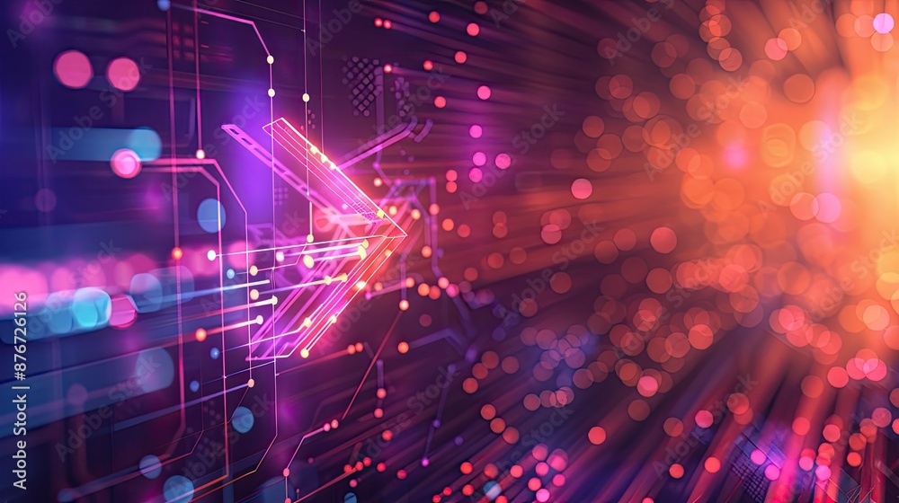 Startup concept. Up arrow. Abstract circuit lines Futuristic technology ...