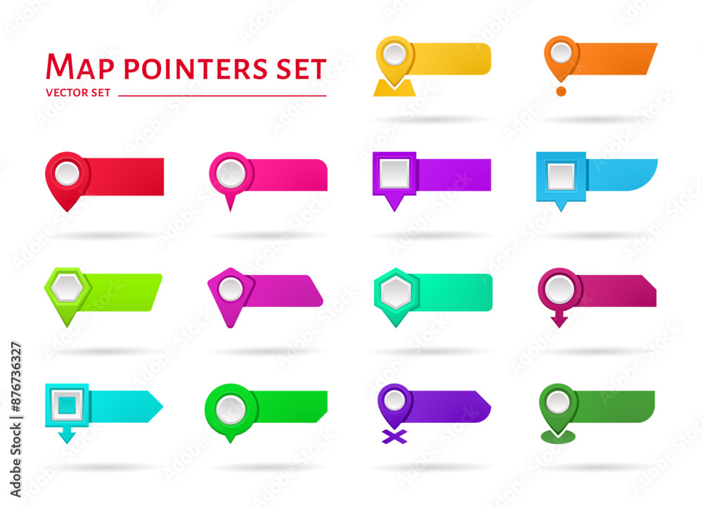 Map pins. Text marker icons. Banner pointer for title or label ...