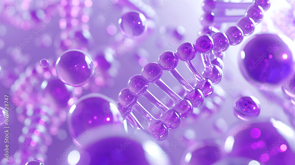 Abstract depiction of purple DNA strands and molecular structures with ...
