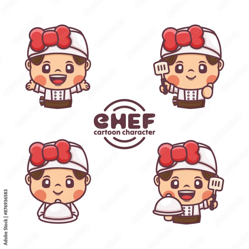 cute female chef cartoon character design with different poses and ...